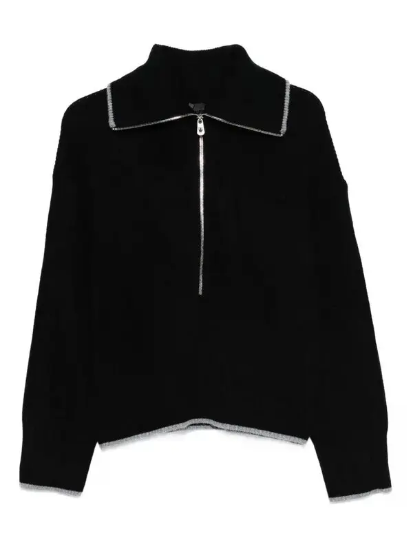Pinko Zip-front Ribbed Knit Sweater - Black