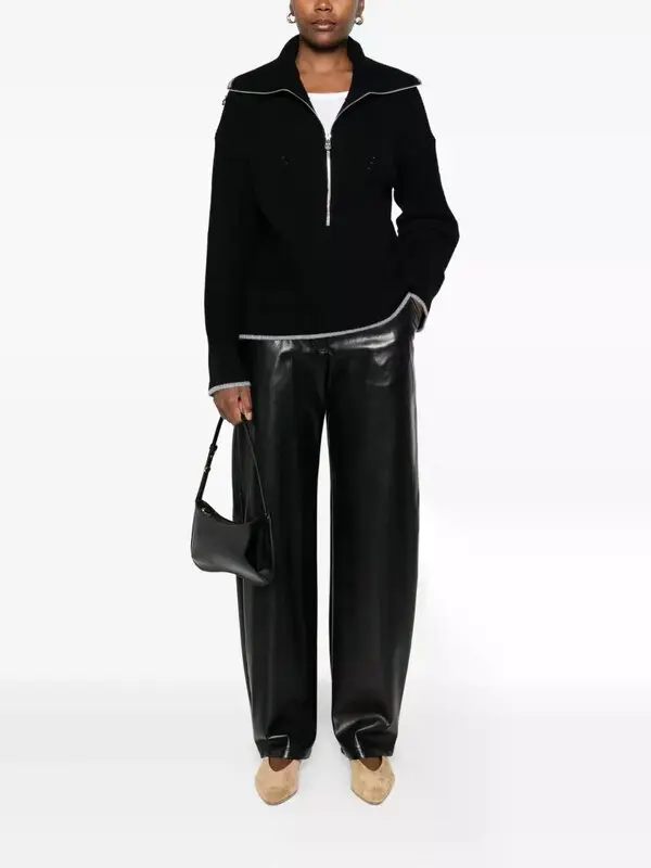 Pinko Zip-front Ribbed Knit Sweater - Black