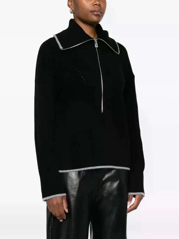 Pinko Zip-front Ribbed Knit Sweater - Black