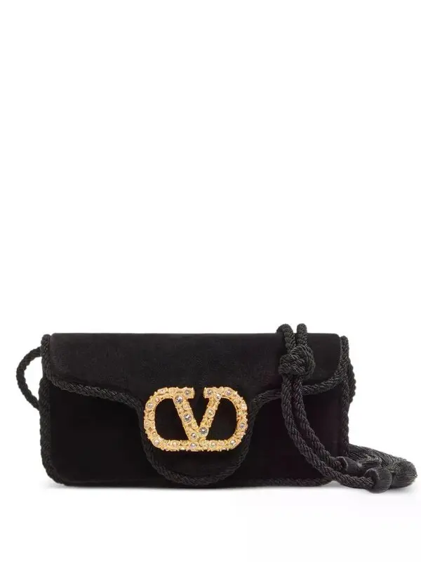 Valentino Garavani Locò Velvet Clutch With Jewel Logo