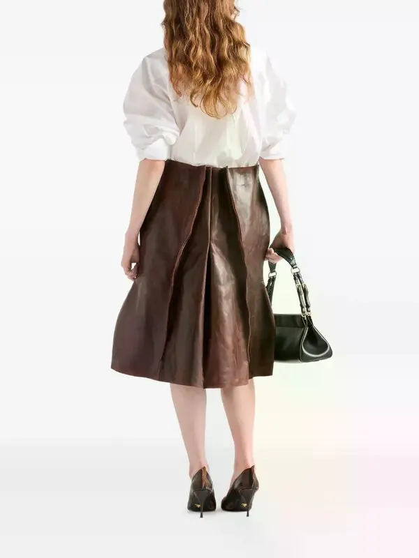 Prada Leather Flared Midi Skirt