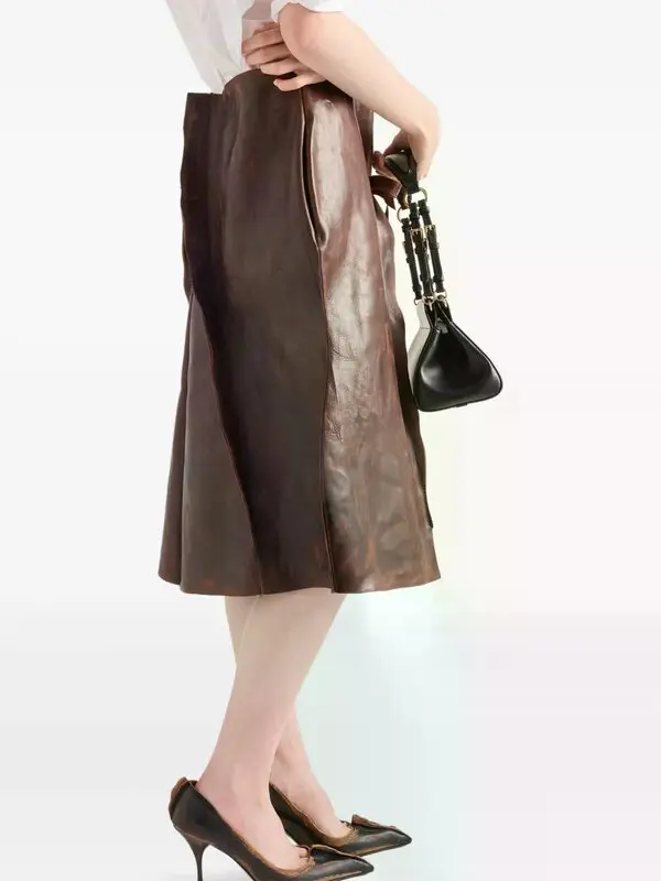 Prada Leather Flared Midi Skirt