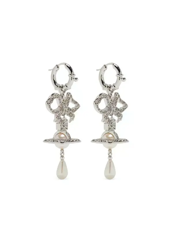 VIVIENNE WESTWOOD Rigoberta Bow-crystal Pearl Earrings - Silver