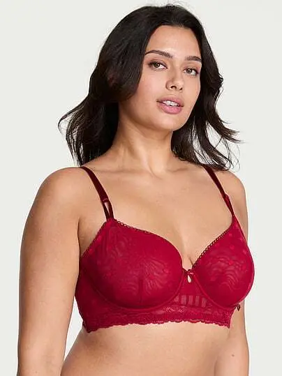 Victoria's Secret Sexy Tee Sheer Heritage Unlined Demi Bra Top - Red
