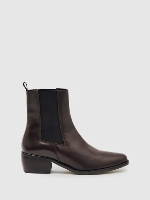 REISS Maeva Leather Chelsea Boots - Chocolate Brown