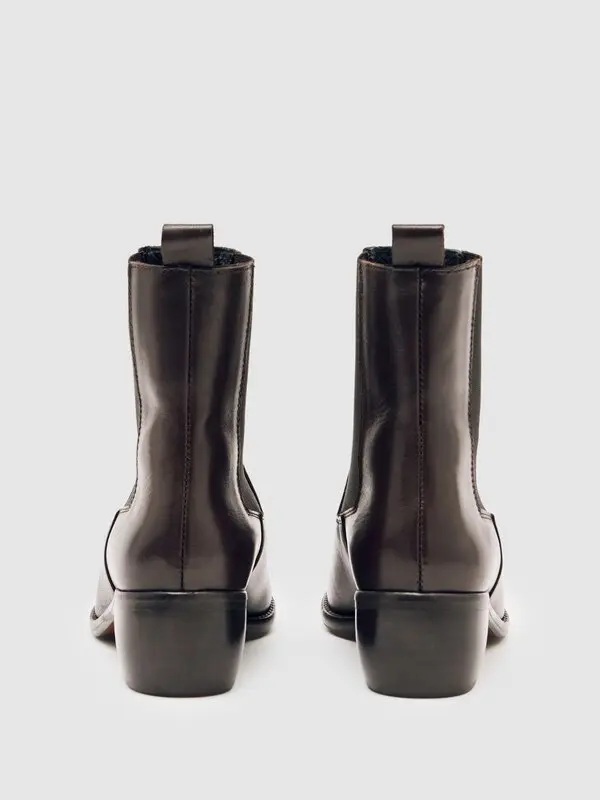 REISS Maeva Leather Chelsea Boots - Chocolate Brown