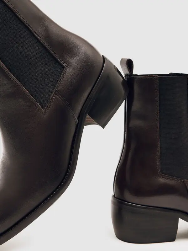 REISS Maeva Leather Chelsea Boots - Chocolate Brown