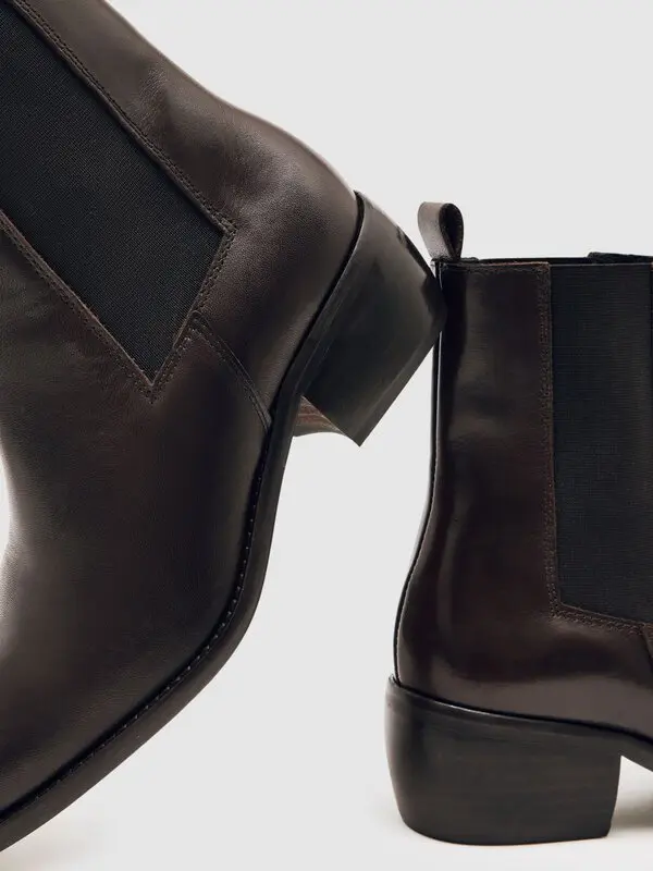 REISS Maeva Leather Chelsea Boots - Chocolate Brown
