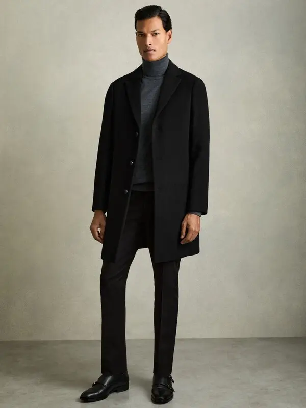 REISS Gable Wool-blend Overcoat - Black
