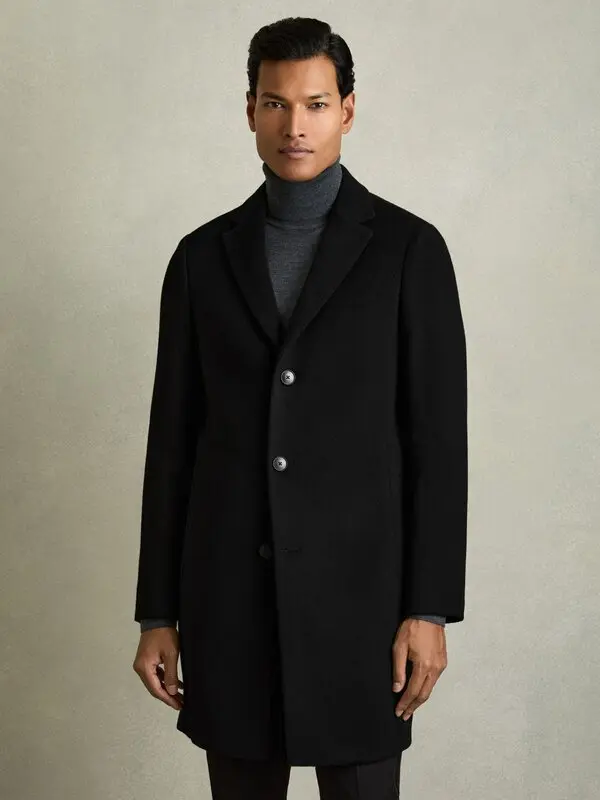 REISS Gable Wool-blend Overcoat - Black