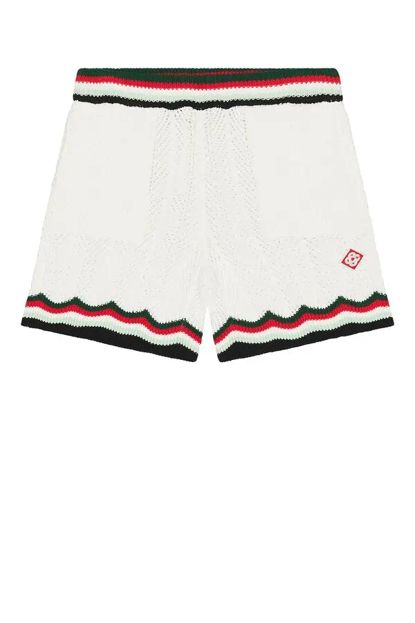 Casablanca Chevron Faux Crochet Shorts - White