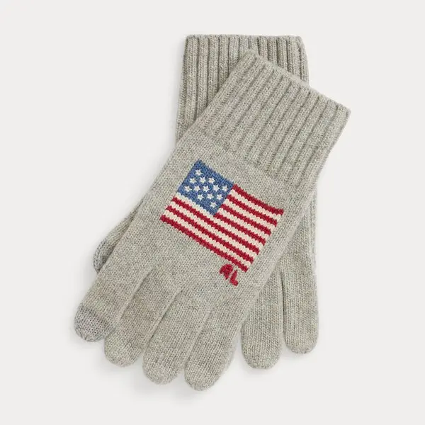 Ralph Lauren Flag-intarsia Wool-blend Touch Gloves - Andover Heather