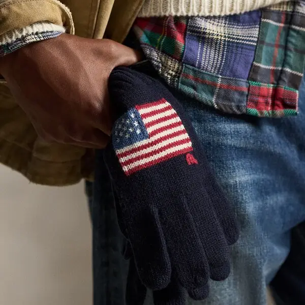 Ralph Lauren Flag-intarsia Wool-blend Touch Gloves - Collection Navy