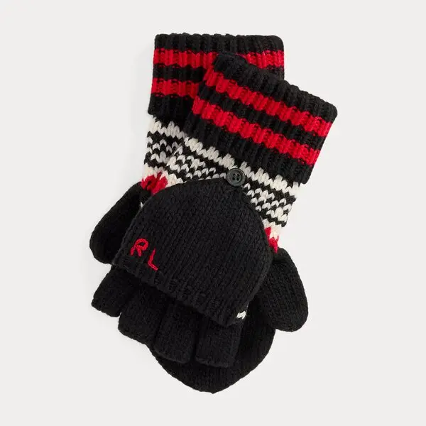 Ralph Lauren Patterned Wool-blend Convertible Gloves - Black/red/cream