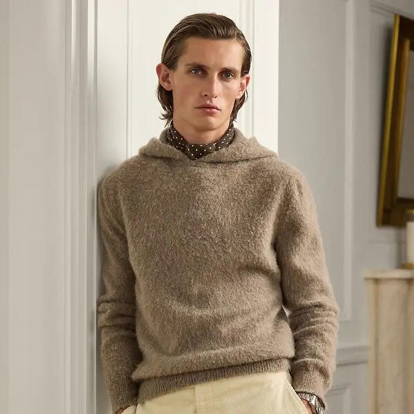 Ralph Lauren Cashmere And Wool Hooded Sweater - Taupe Melange