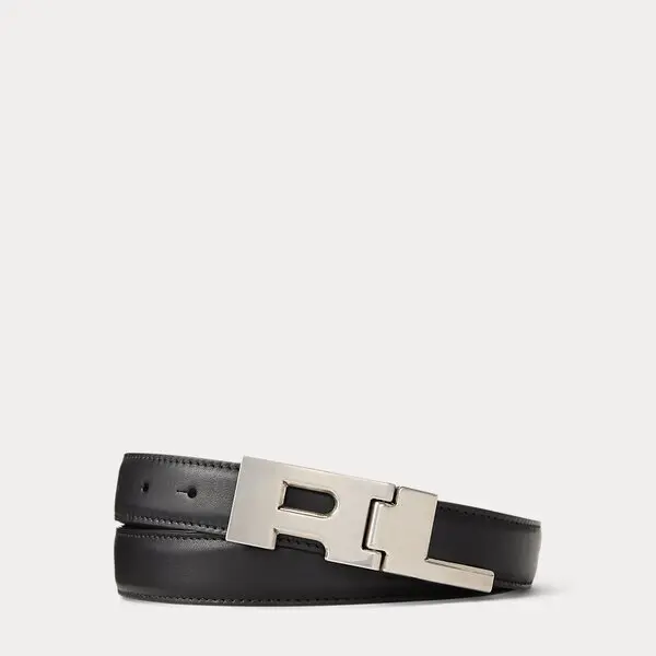 Ralph Lauren Hinge-buckle Calfskin Belt - Black/antique Silver