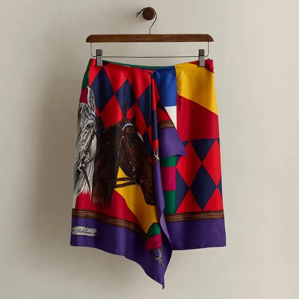 Ralph Lauren C. 1992 Printed Silk Wrap Skirt - Mixed Multi