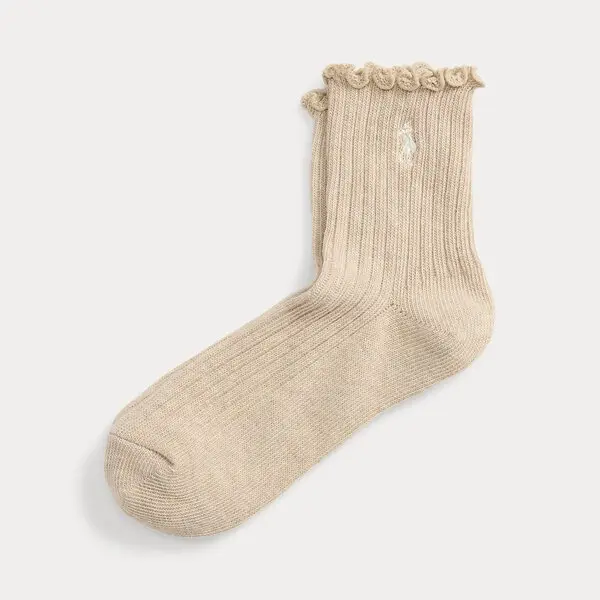 Ralph Lauren Ruffled-cuff Ankle Socks - Oatmeal Heather