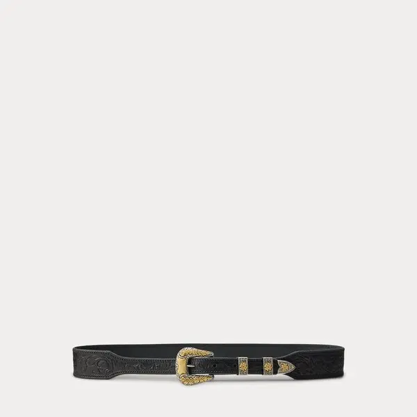 Ralph Lauren Tooled Vachetta Leather Belt - Black
