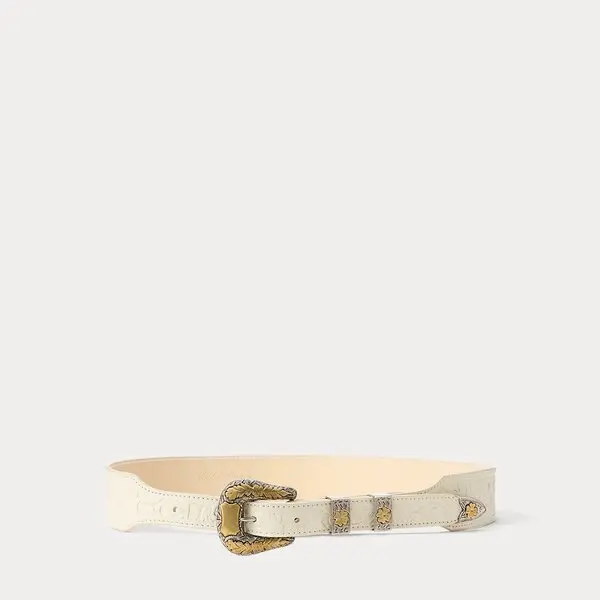 Ralph Lauren Tooled Vachetta Leather Belt - Lux Cream
