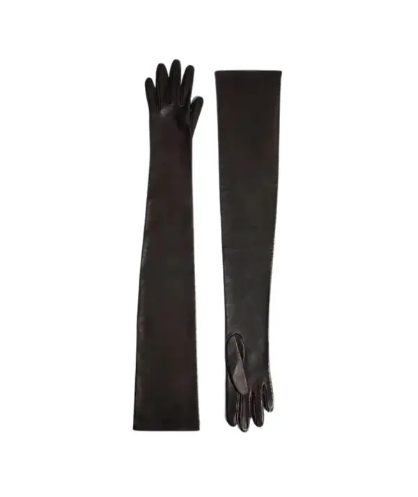 Khaite Remo Leather Long Gloves - Black
