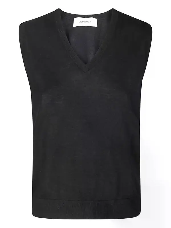 LISA YANG Knitted Cashmere V-neck Vest - Black