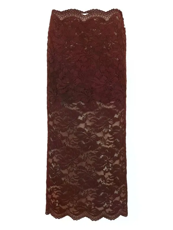 Rabanne Floral Lace Midi Skirt - Brown