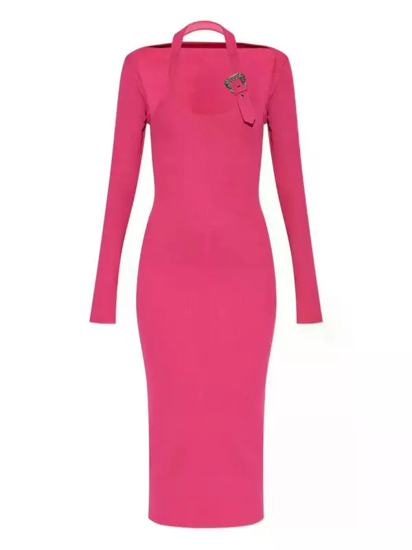 Versace Baroque-buckle-embellished Ribbed Midi Dress - Pink