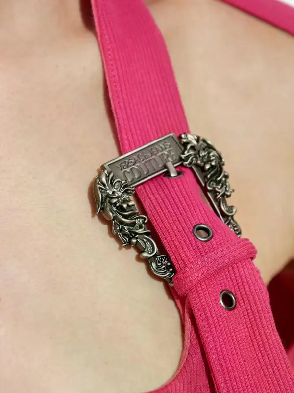 Versace Baroque-buckle-embellished Ribbed Midi Dress - Pink