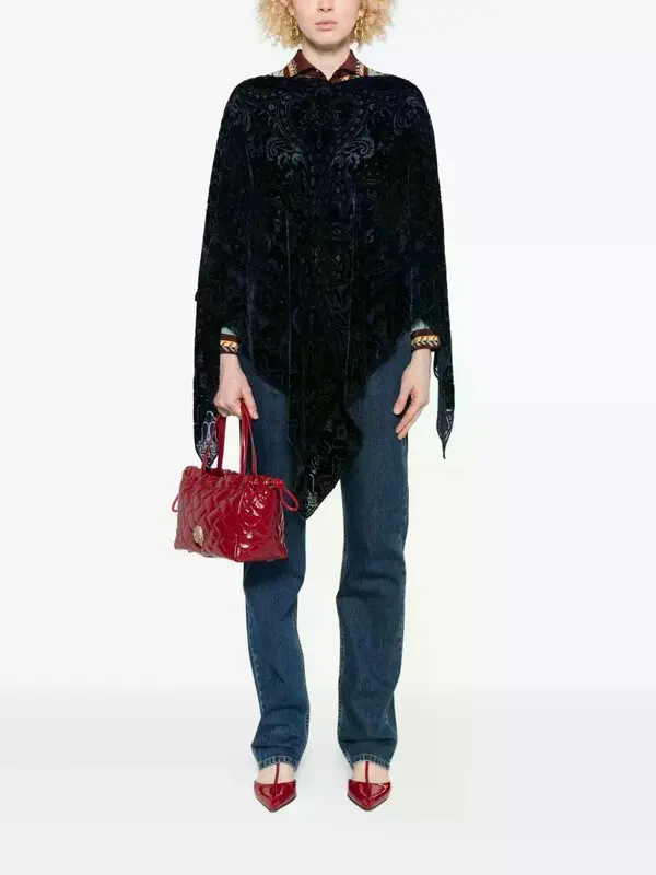 Etro Burnout Velvet Paisley Poncho - Blue
