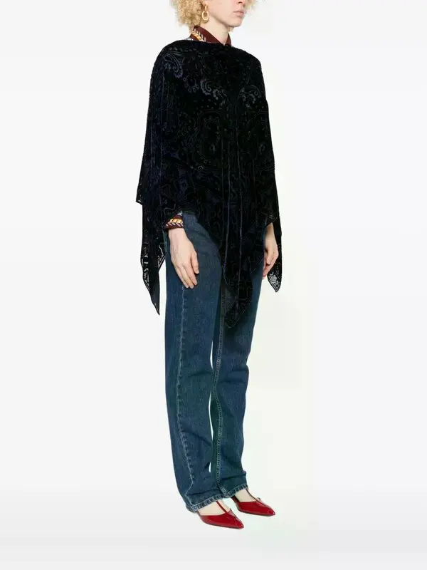 Etro Burnout Velvet Paisley Poncho - Blue