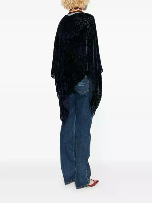 Etro Burnout Velvet Paisley Poncho - Blue