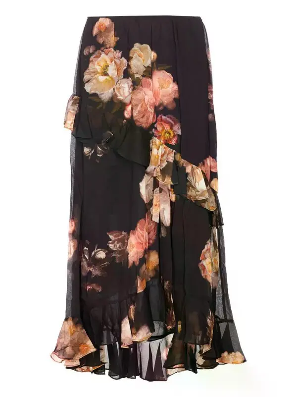 Zimmermann Floral-print Ruffled Skirt - Black