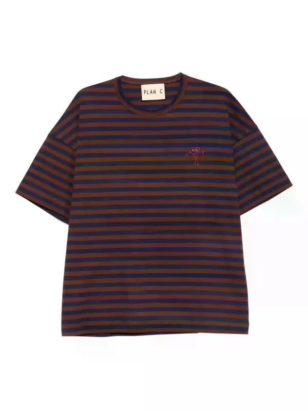 Plan C Striped Embroidered-detail T-shirt