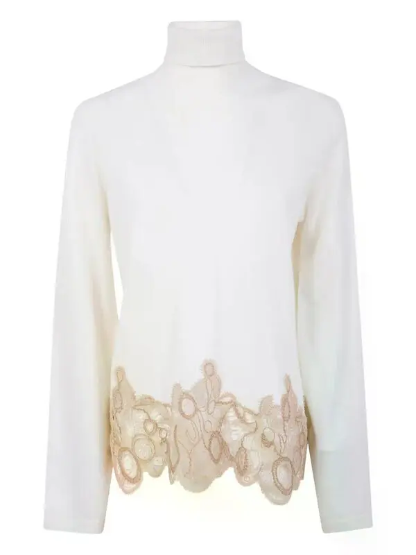 Fabiana Filippi Lace-trimmed Turtleneck Sweater - White