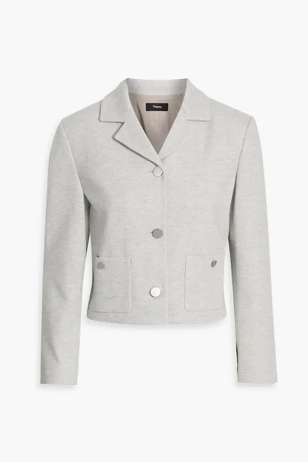 Theory Cropped Herringbone Knitted Jacket - Light Gray