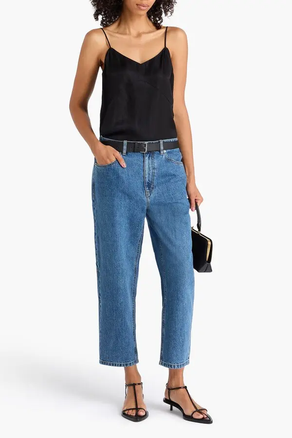 Tibi Cropped High-rise Straight-leg Jeans - Mid Denim