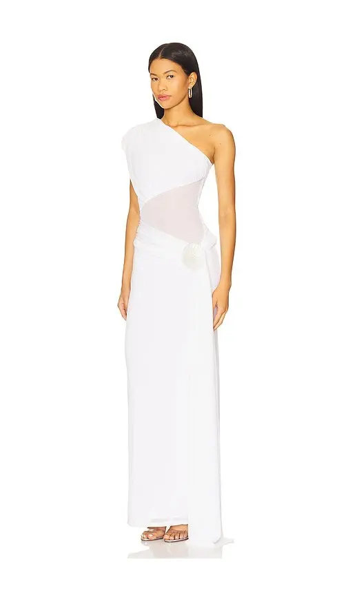 One Shoulder Gown With Draped Detailing - White
