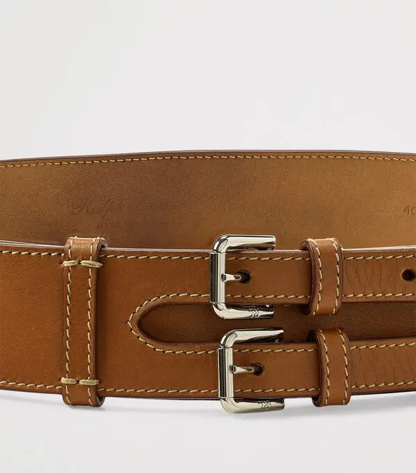 Ralph Lauren Leather Double-Buckle Belt - Gold | Editorialist display picture 3