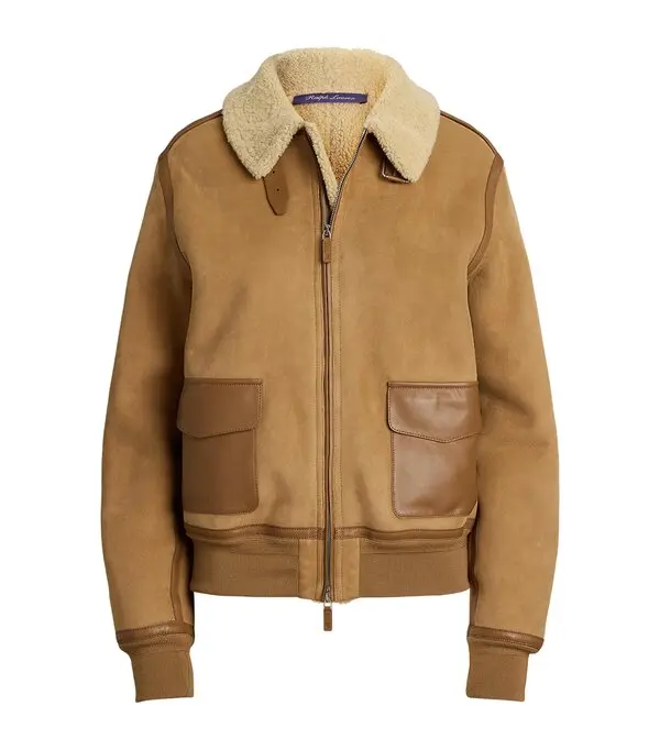 Ralph Lauren Shearling Bomber Jacket - Beige