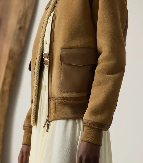 Ralph Lauren Shearling Bomber Jacket - Beige