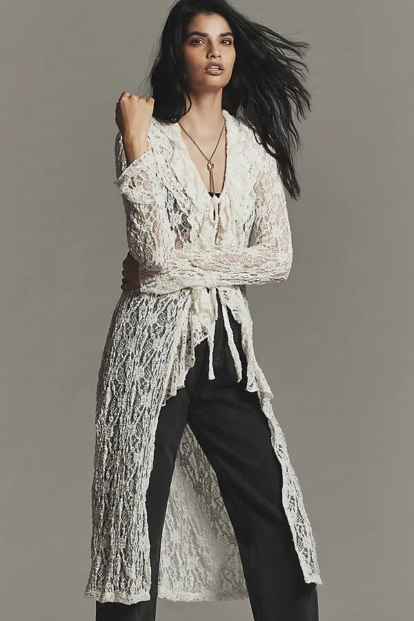 Anthropologie Lace Cardigan Top - Cloud White