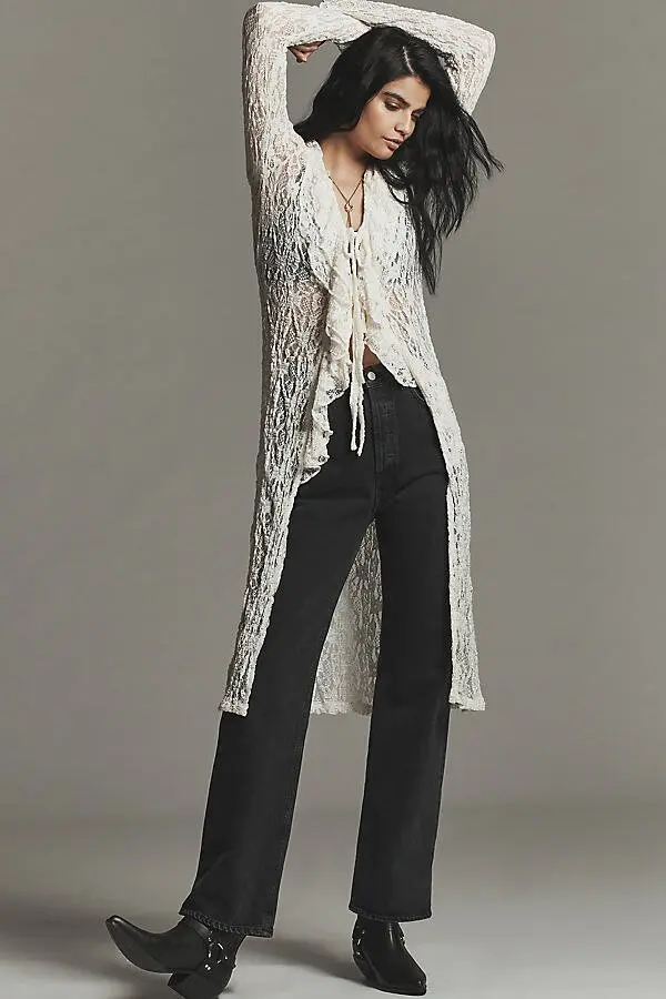 Anthropologie Lace Cardigan Top - Cloud White
