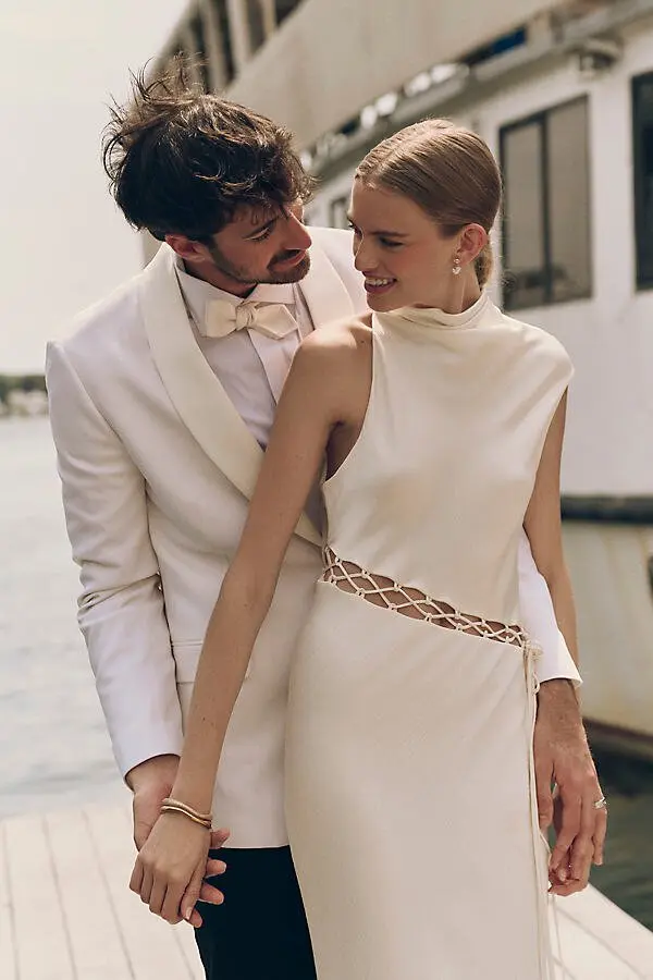 Shona Joy Huxley Cowl-Neck Lace-Up Maxi Dress - Ivory | Editorialist