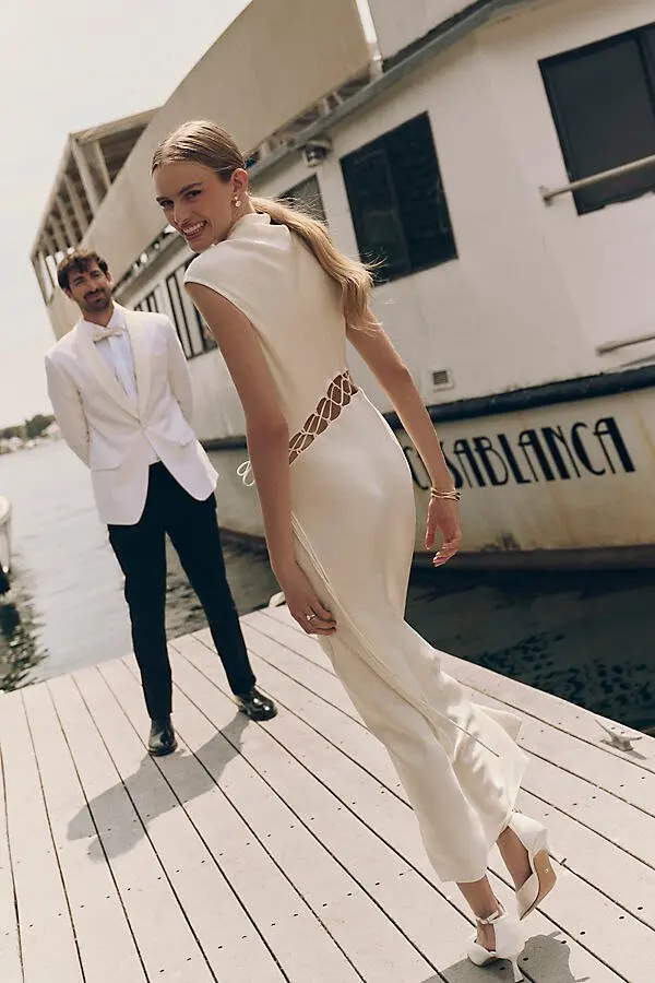 Shona Joy Huxley Cowl-Neck Lace-Up Maxi Dress - Ivory | Editorialist