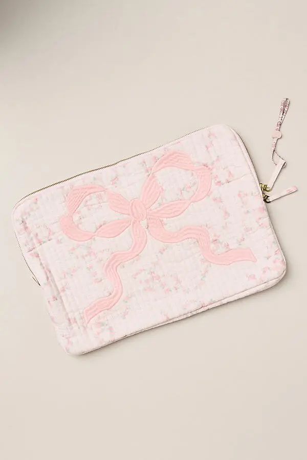 LoveShackFancy Quilted Bow Laptop Case - Apple Blossom