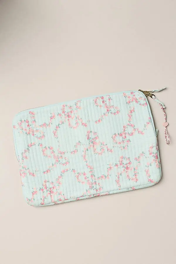 LoveShackFancy Quilted Bow Laptop Case - Spruce Mint