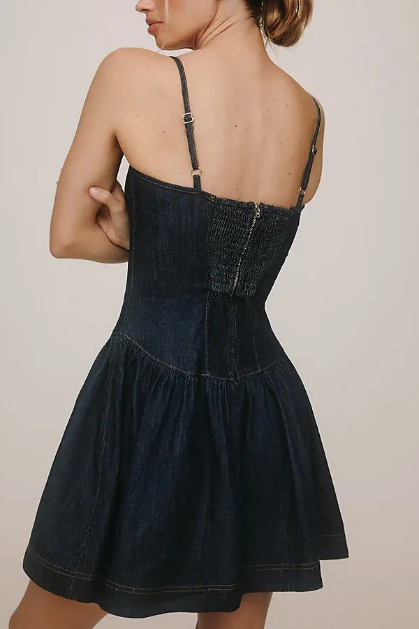 Reformation Lottie Denim Mini Dress In Liffey - 40% Off