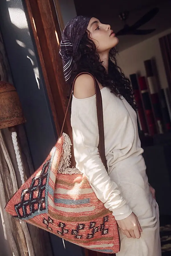 Free People Whimsy Rug Slouchy Tote Bag - Rust
