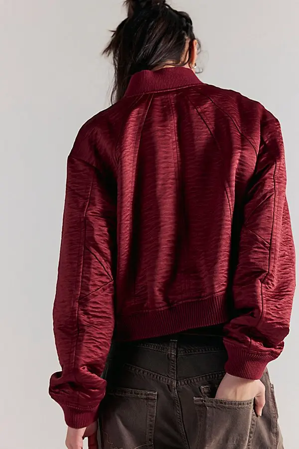 Free People Ellie Satin Bomber Jacket